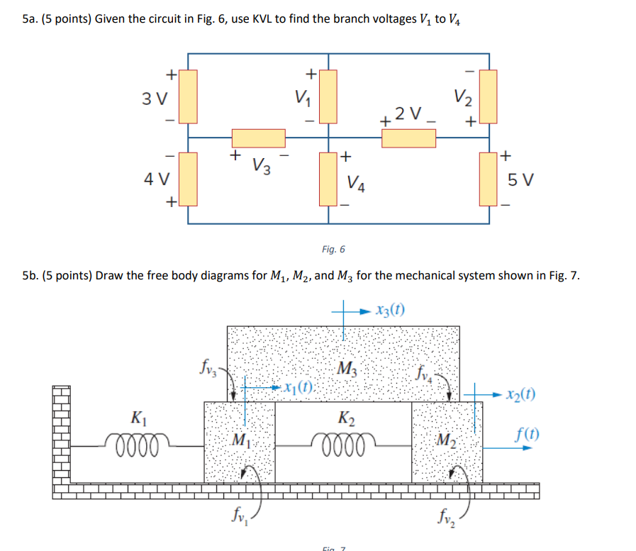 Solved 5a. (5 points) Given the circuit in Fig. 6 , use KVL | Chegg.com