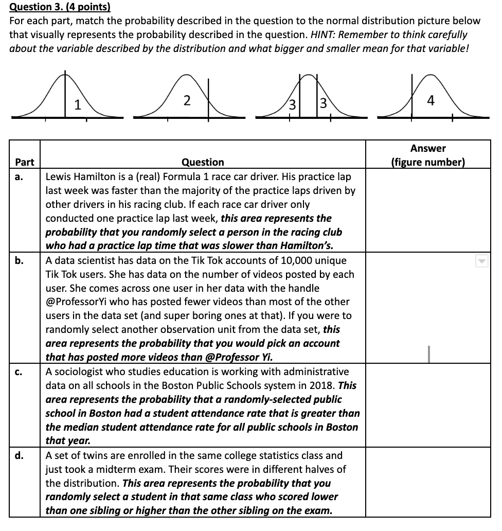 Solved Question 3. (4 points) For each part, match the | Chegg.com