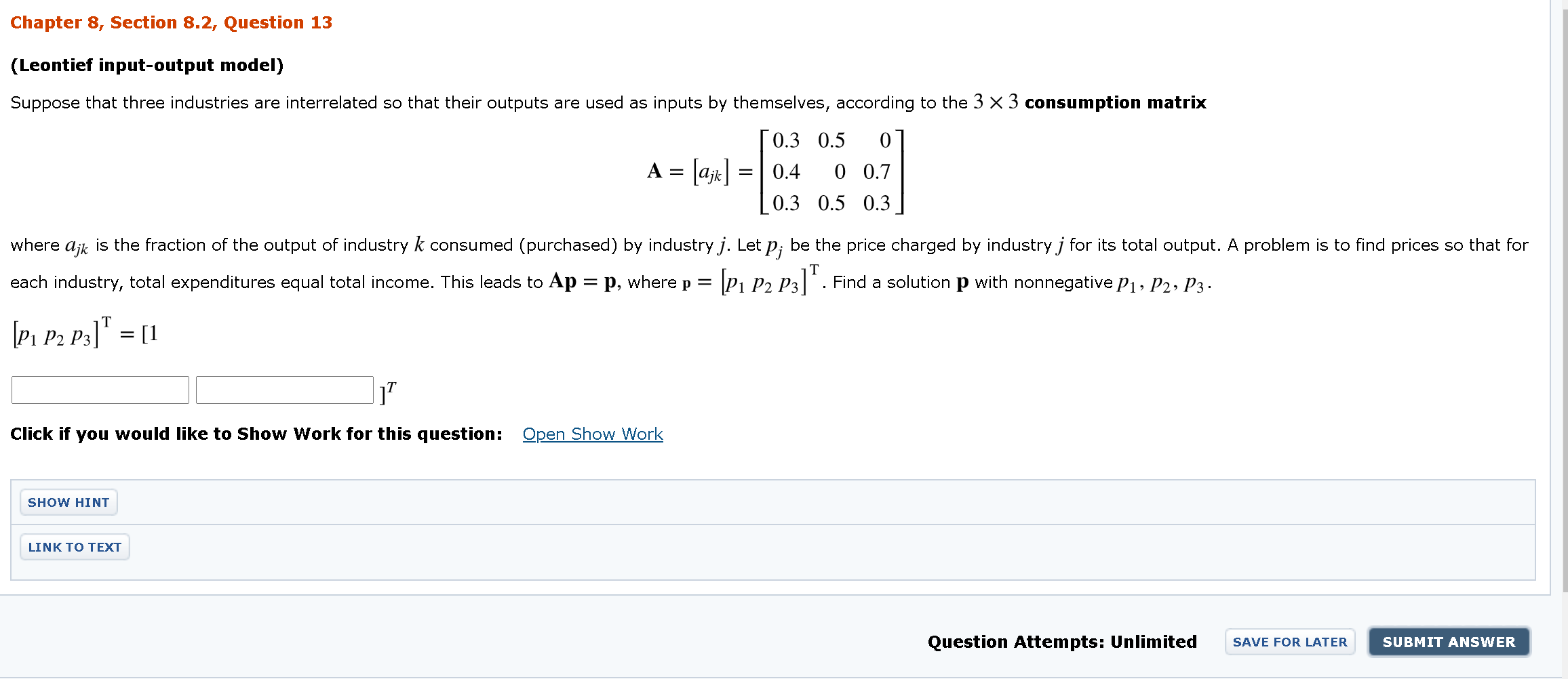 Solved Chapter 8, Section 8.2, Question 13 (Leontief | Chegg.com