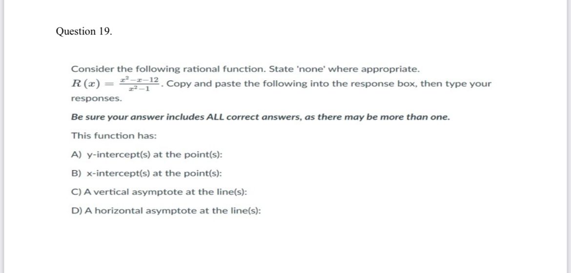 Solved Consider the following rational function. State | Chegg.com