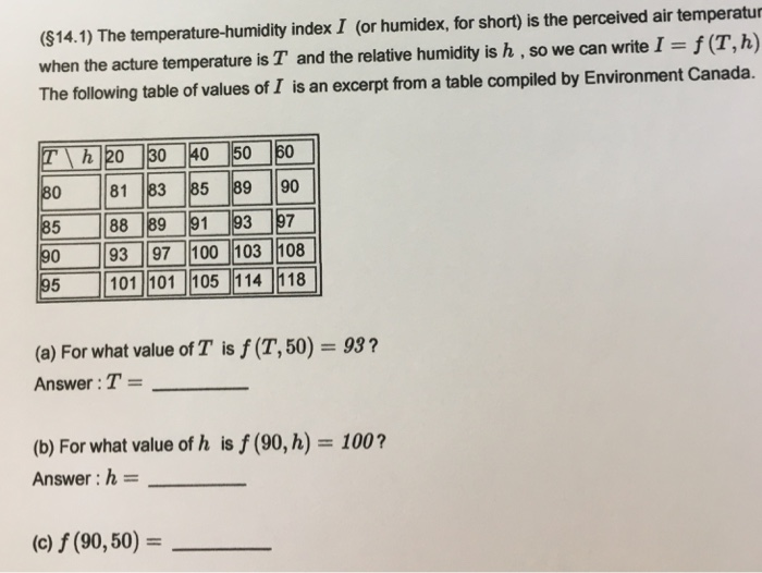 Solved ($14.1) The temperature-humidity index I (or humidex, | Chegg.com