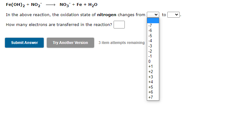 Solved Fe(OH)2+NO2− NO3−+Fe+H2O In the above reaction, the | Chegg.com