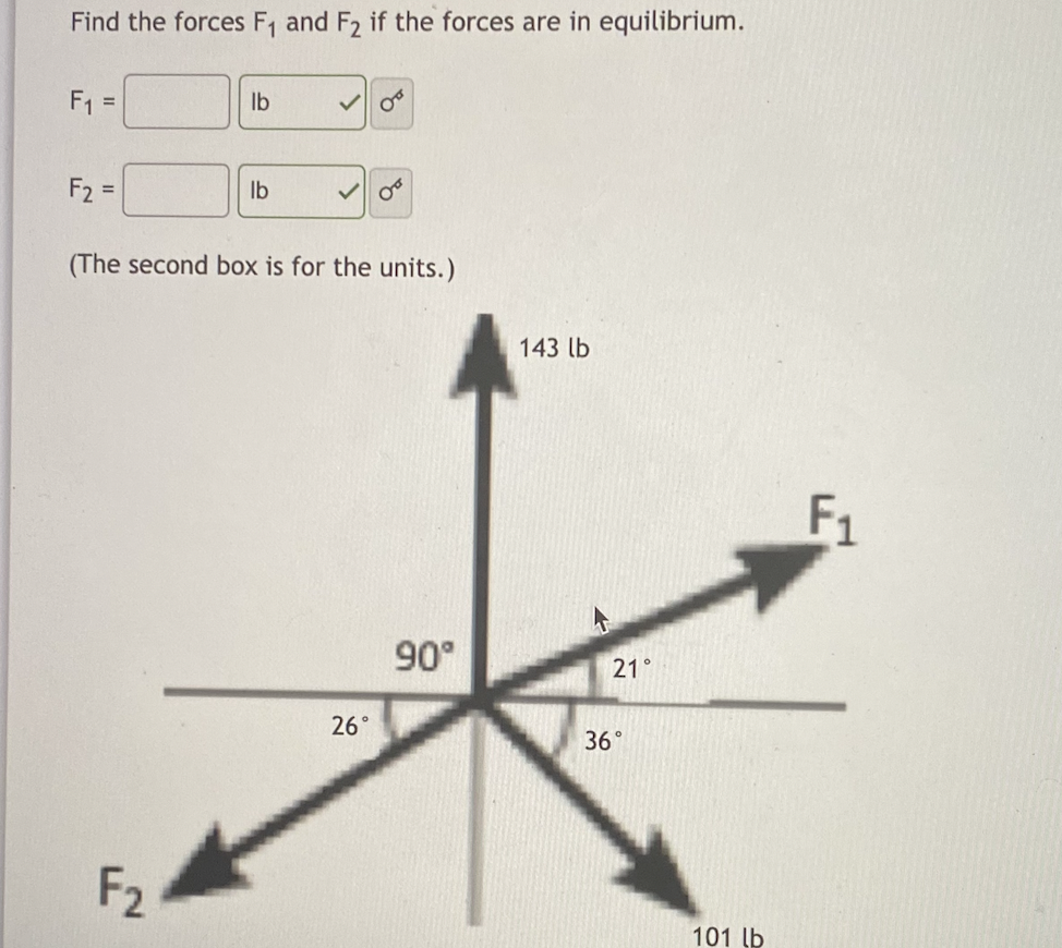 Solved Find the forces F1 and F2 if the forces are in | Chegg.com