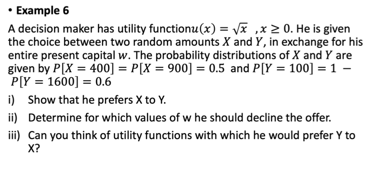 Solved Example 6A decision maker has utility function | Chegg.com