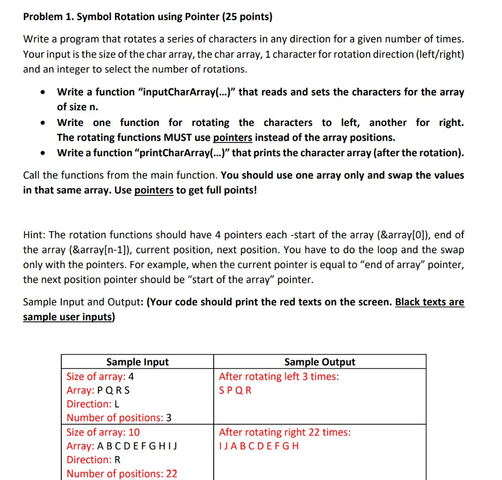 Solved Problem 1. Symbol Rotation using Pointer (25 points) | Chegg.com
