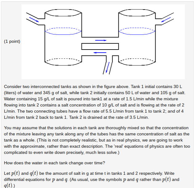 Solved (1 point) Consider two interconnected tanks as shown | Chegg.com