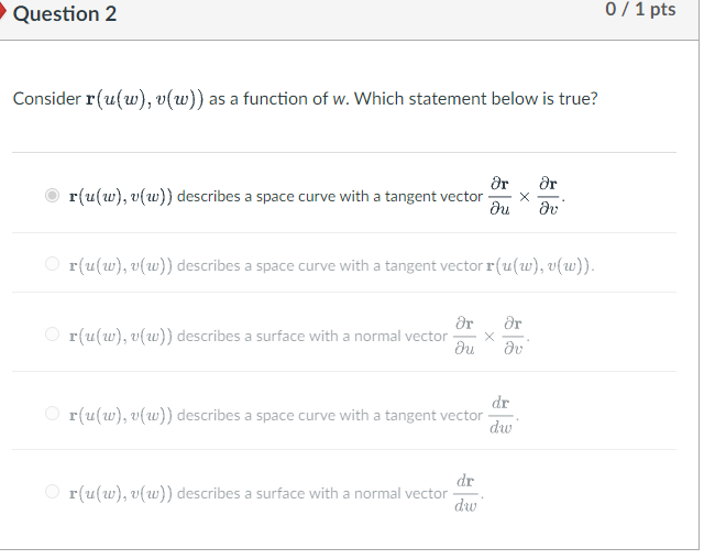 Solved Consider r(u(w),v(w)) as a function of w. Which | Chegg.com