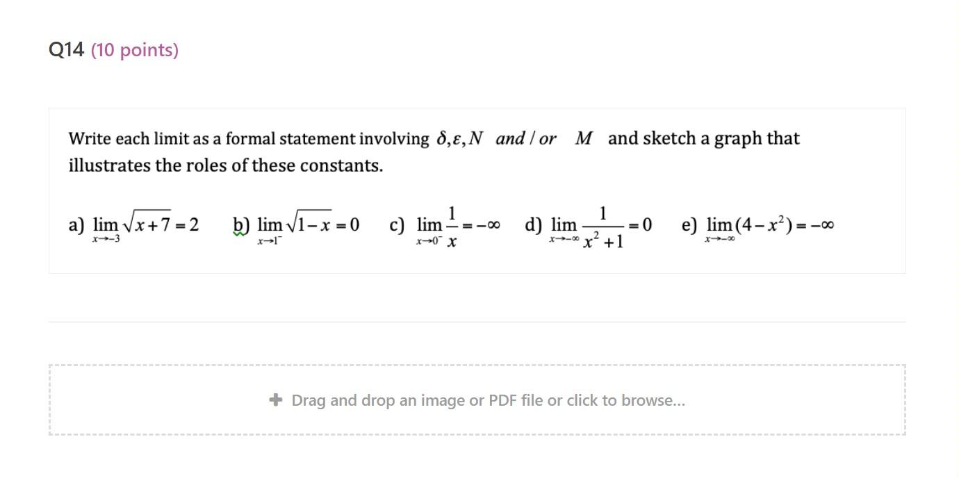 Solved Write each limit as a formal statement involving | Chegg.com