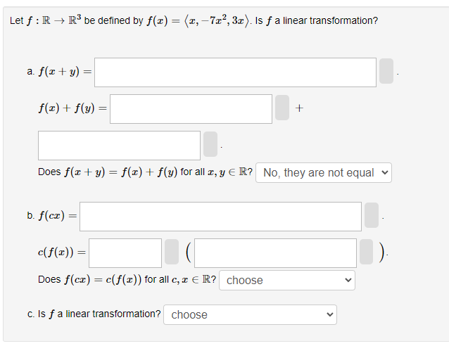 Solved Let f:R→R3 be defined by f(x)= x,−7x2,3x . Is f a | Chegg.com