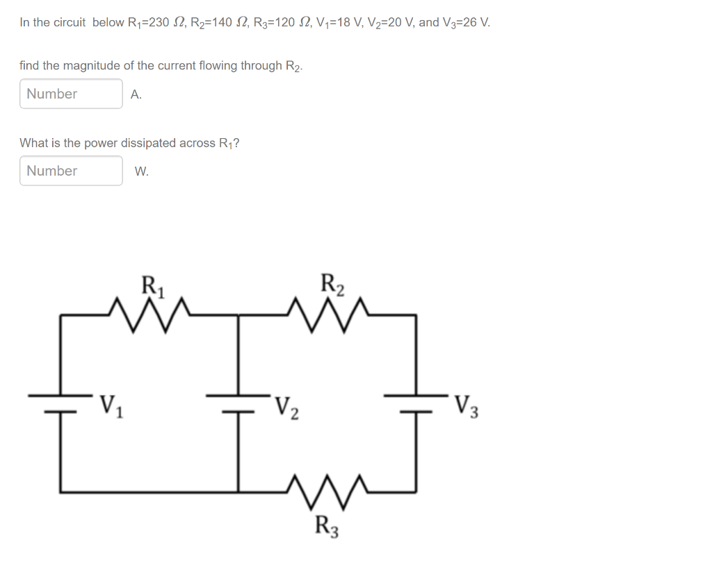 Solved In the circuit below R1=230Ω,R2=140Ω,R3=120Ω,V1=18 V, | Chegg.com