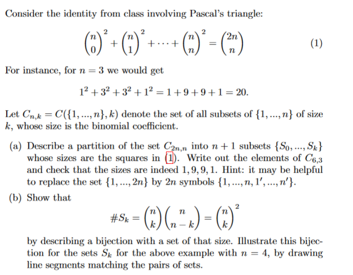 Solved Consider the identity from class involving Pascal's | Chegg.com