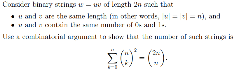 Solved Consider binary strings w = uv of length 2n such that | Chegg.com