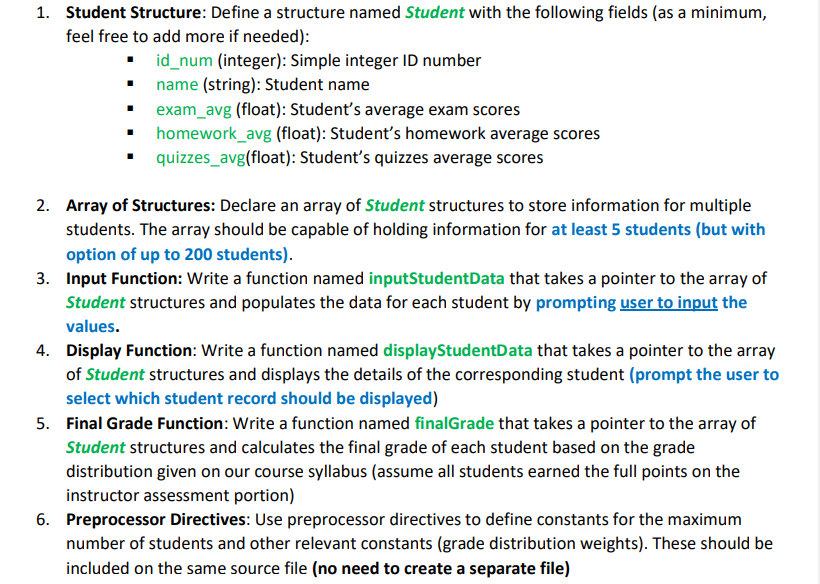 Solved 1. Student Structure: Define a structure named | Chegg.com