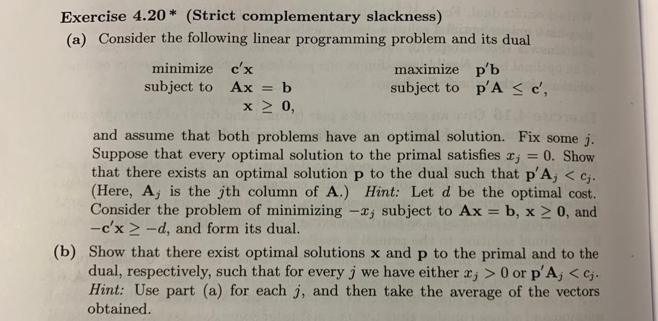 masa Exercise 4.20 * (Strict complementary slackness) | Chegg.com