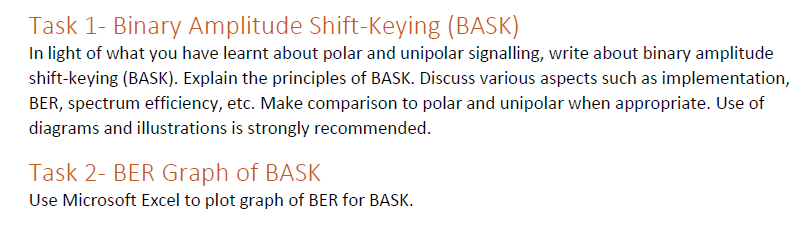 Solved Task 1- Binary Amplitude Shift-Keying (BASK) In light | Chegg.com