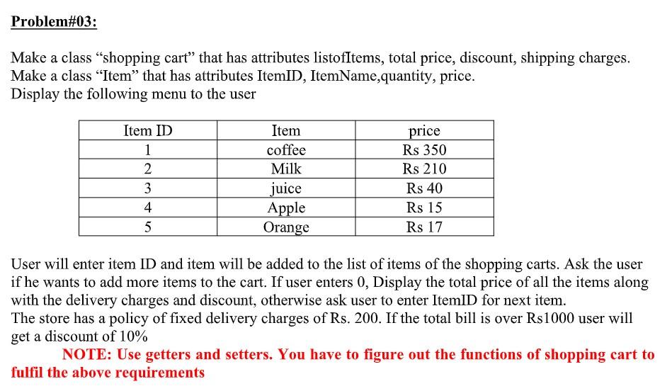Solved Make a class "shopping cart" that has attributes | Chegg.com