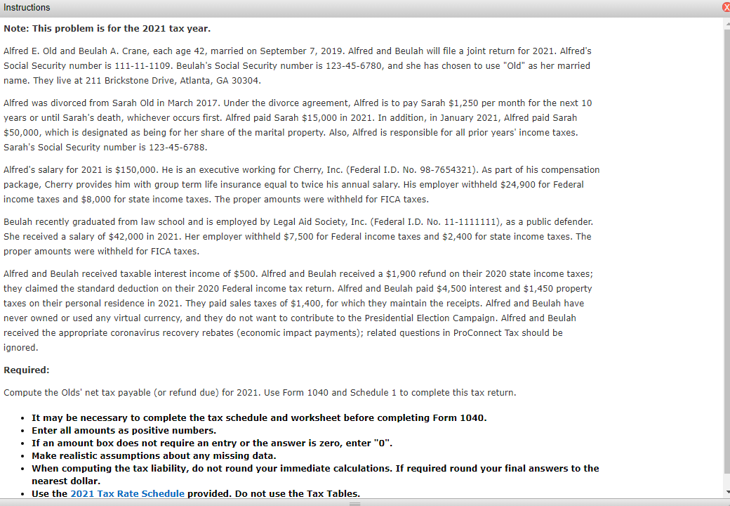 Solved Complete Federal Statements for Alfred E. and Beulah | Chegg.com