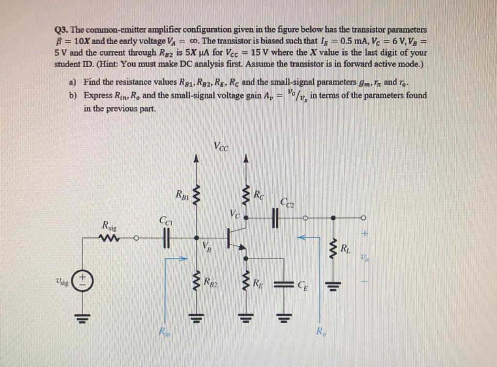 Solved Q3. The common-emitter amplifier configuration given | Chegg.com