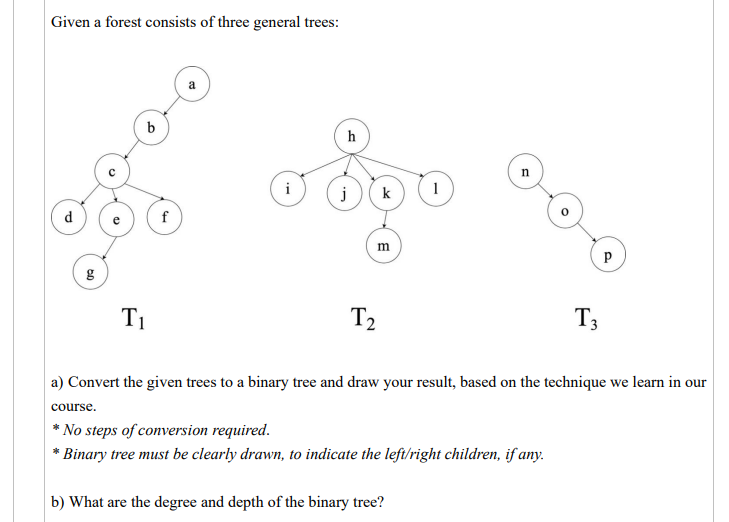 Solved Given a forest consists of three general trees: a) | Chegg.com
