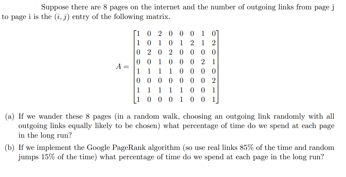 Suppose there are 8 pages on the internet and the | Chegg.com
