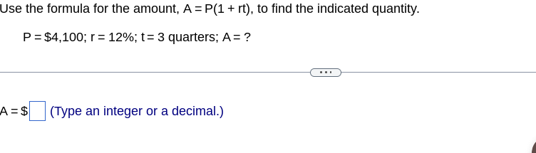 Solved Use the formula for the amount, A=P(1+rt), to find | Chegg.com