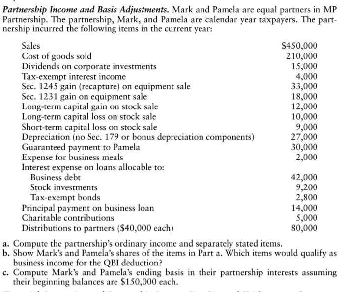 Solved Partnership Income and Basis Adjustments. Mark and | Chegg.com