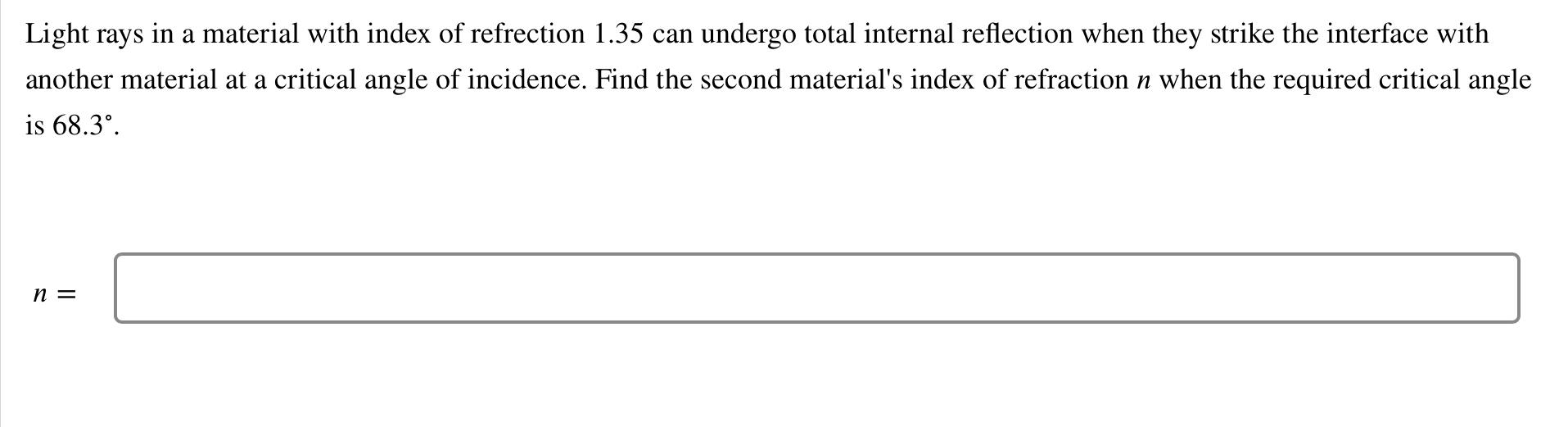 Solved Light rays in a material with index of refrection | Chegg.com