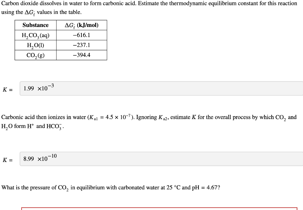 Solved Carbon dioxide dissolves in water to form carbonic | Chegg.com