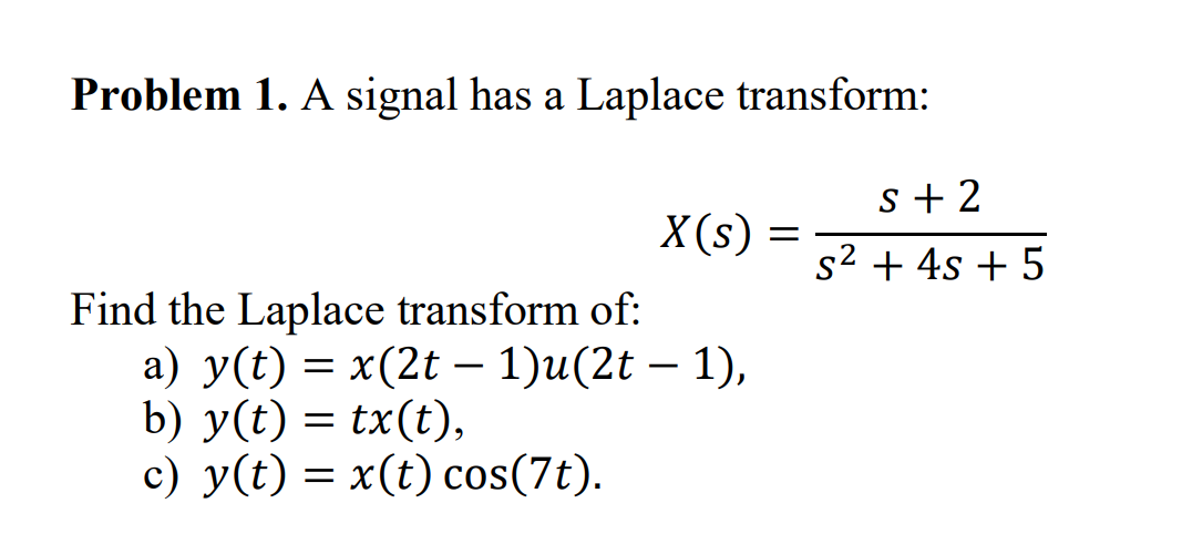 Solved Problem 1. A signal has a Laplace transform: | Chegg.com
