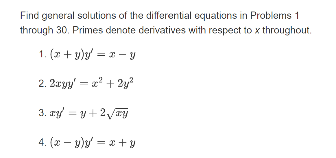 Solved Find general solutions of the differential equations | Chegg.com