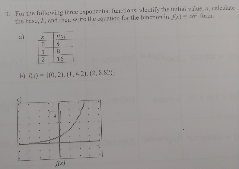 Solved For the following three exponential functions, | Chegg.com