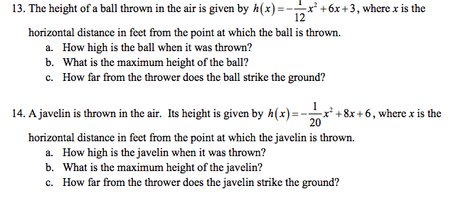 Solved 13. The height of a ball thrown in the air is given | Chegg.com