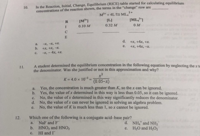 Solved In the Reaction, Initial, Change, Equilibrium (RICE) | Chegg.com