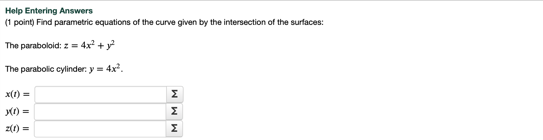 Solved Help Entering Answers (1 point) Find parametric | Chegg.com