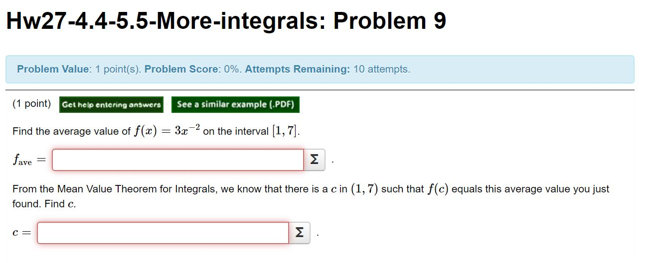 Solved Hw27-4.4-5.5-More-integrals: Problem 9 Problem Value: | Chegg.com