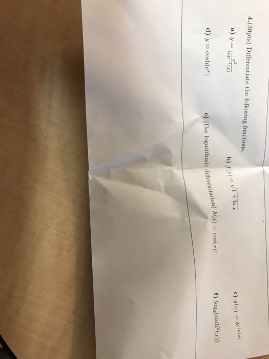 Solved 4.(30pts) Differentiate the following functions. c) | Chegg.com