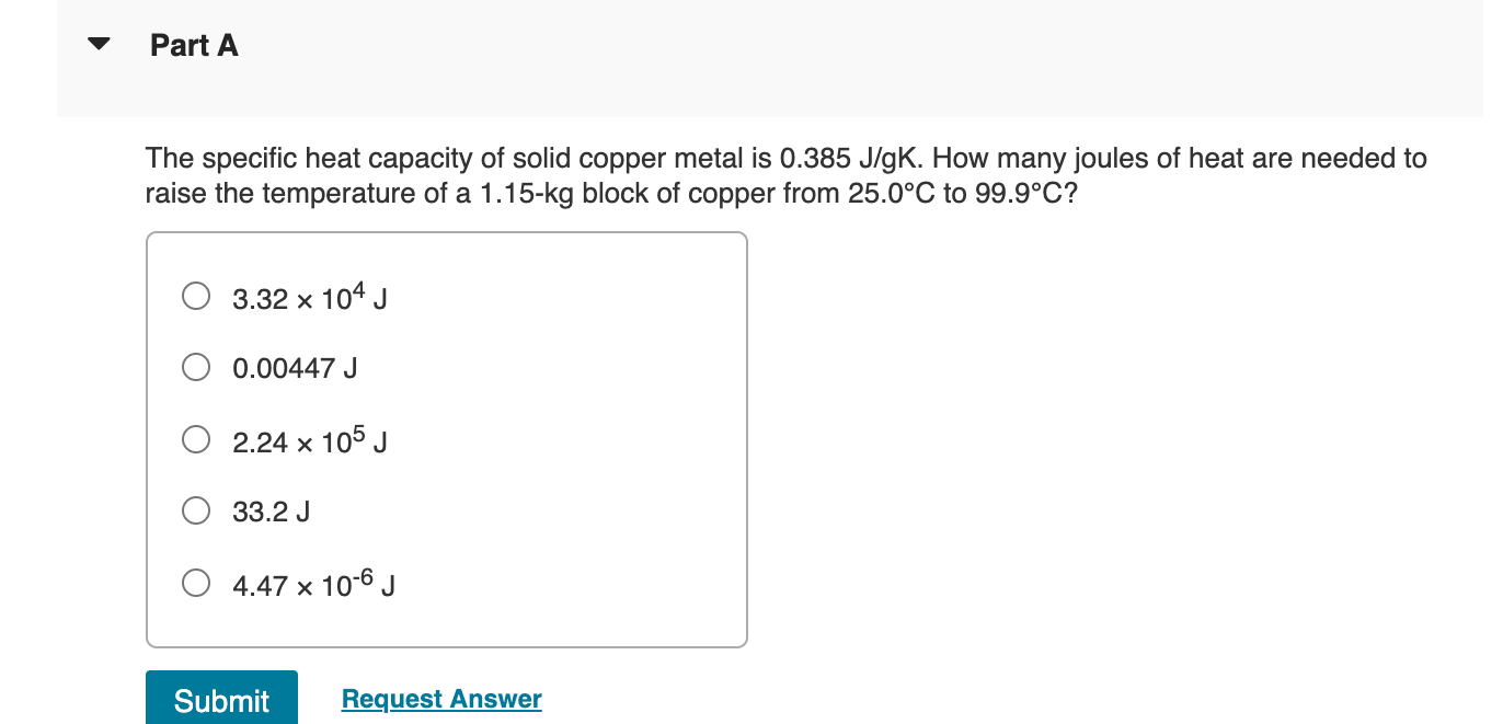 Solved The specific heat capacity of solid copper metal is | Chegg.com