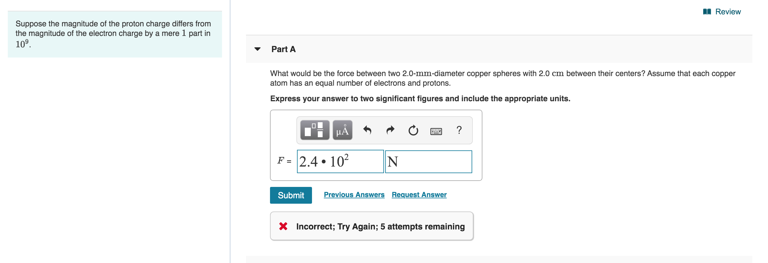 Solved A Review Suppose the magnitude of the proton charge | Chegg.com