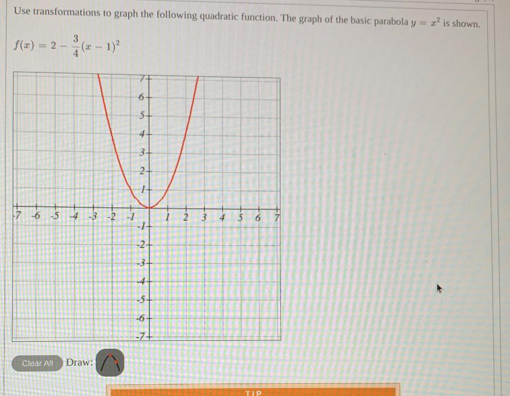 Solved Use transformations to graph the following quadratic | Chegg.com