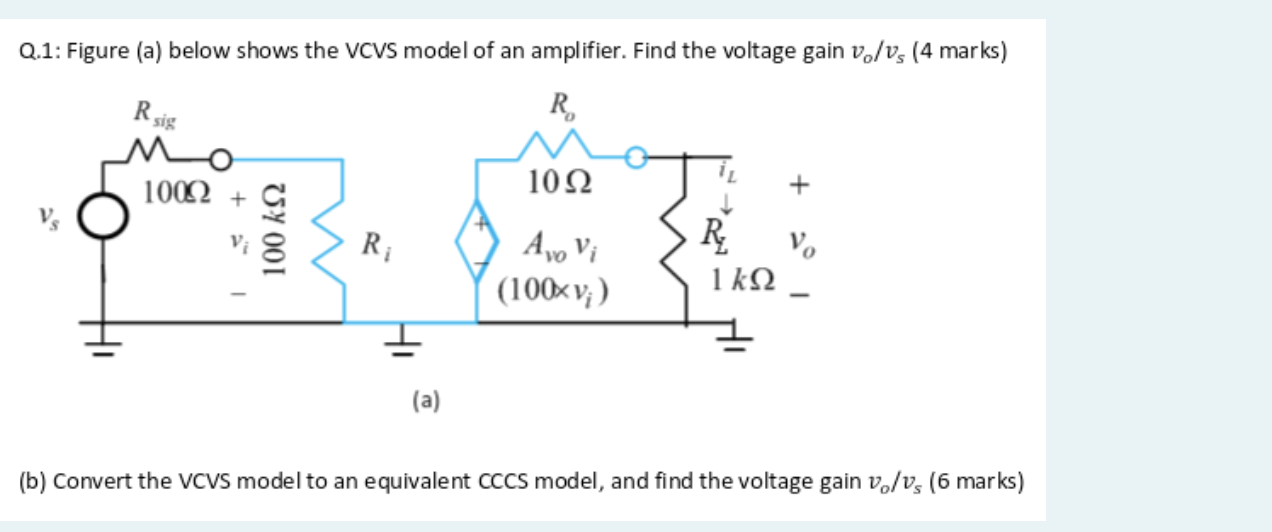 Solved Q.1: Figure (a) below shows the VCVS model of an | Chegg.com