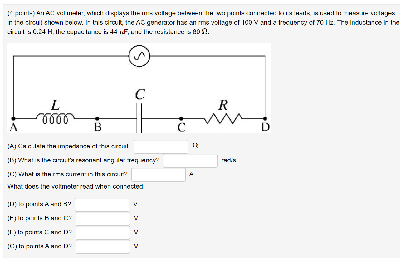 Solved (4 points) An AC voltmeter, which displays the rms | Chegg.com