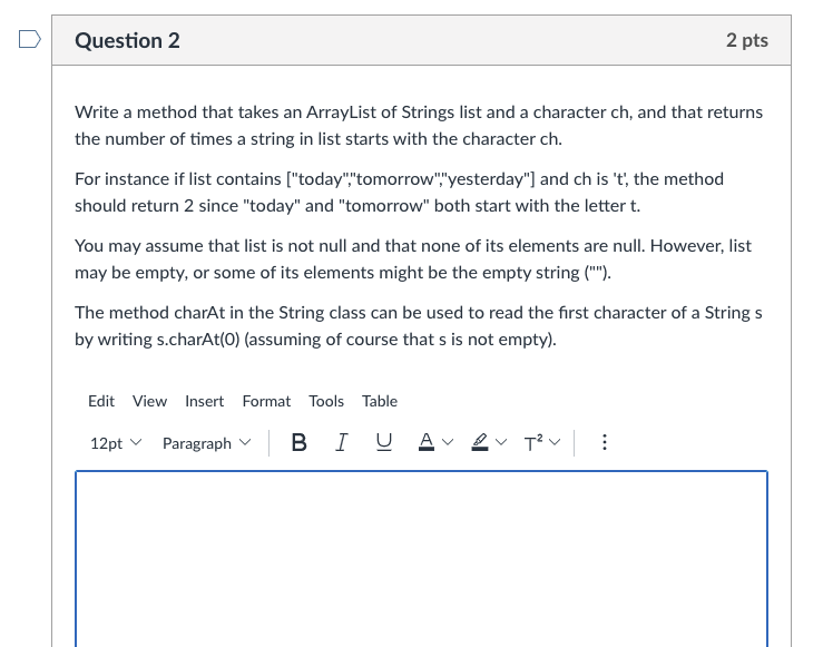 Solved Question 2 2 pts Write a method that takes an | Chegg.com