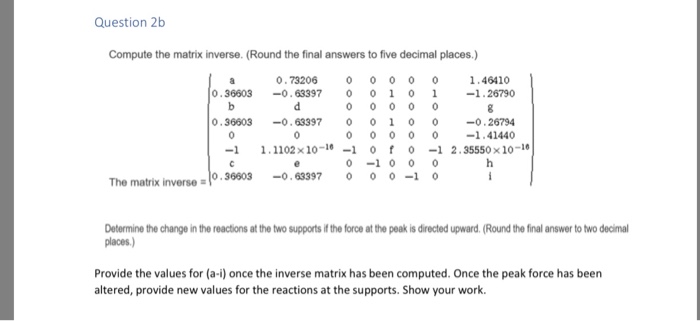 Solved Question 2b Compute the matrix inverse. (Round the | Chegg.com