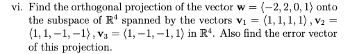 Solved vi. Find the orthogonal projection of the vector | Chegg.com