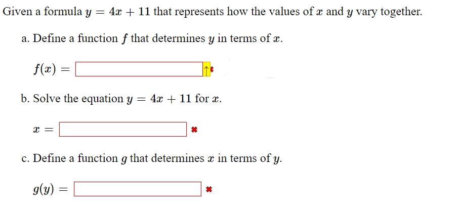 Solved Given a formula y = 4x + 11 that represents how the | Chegg.com
