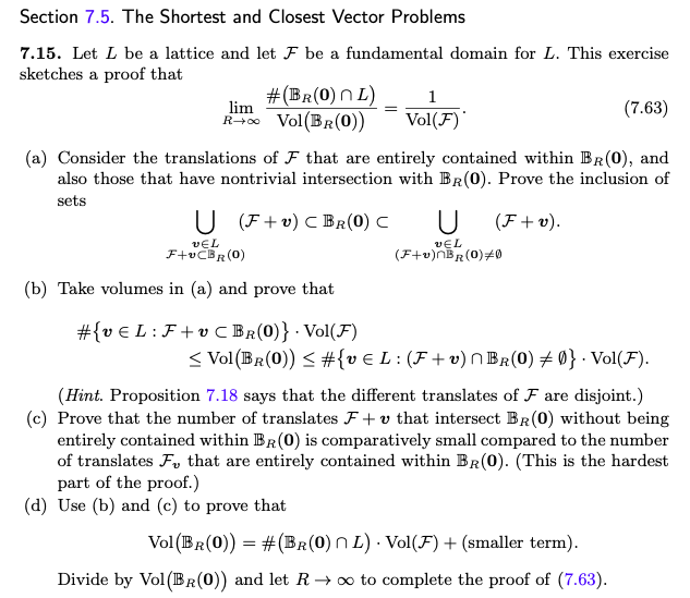 Solved Section 7.5. The Shortest and Closest Vector Problems | Chegg.com