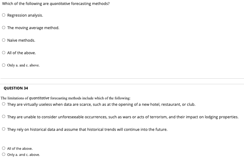 Solved Which Of The Following Are Quantitative Forecasting Chegg