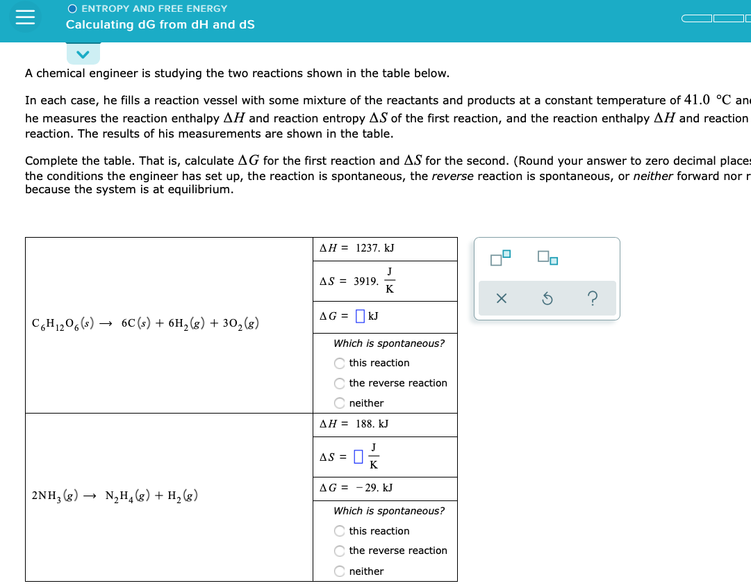 Solved = O ENTROPY AND FREE ENERGY Calculating dG from dH | Chegg.com