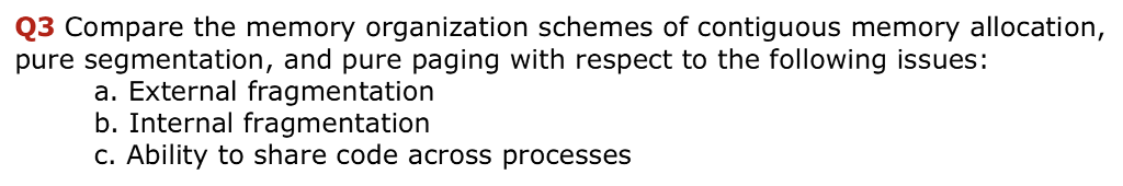 Q3 Compare the memory organization schemes of | Chegg.com