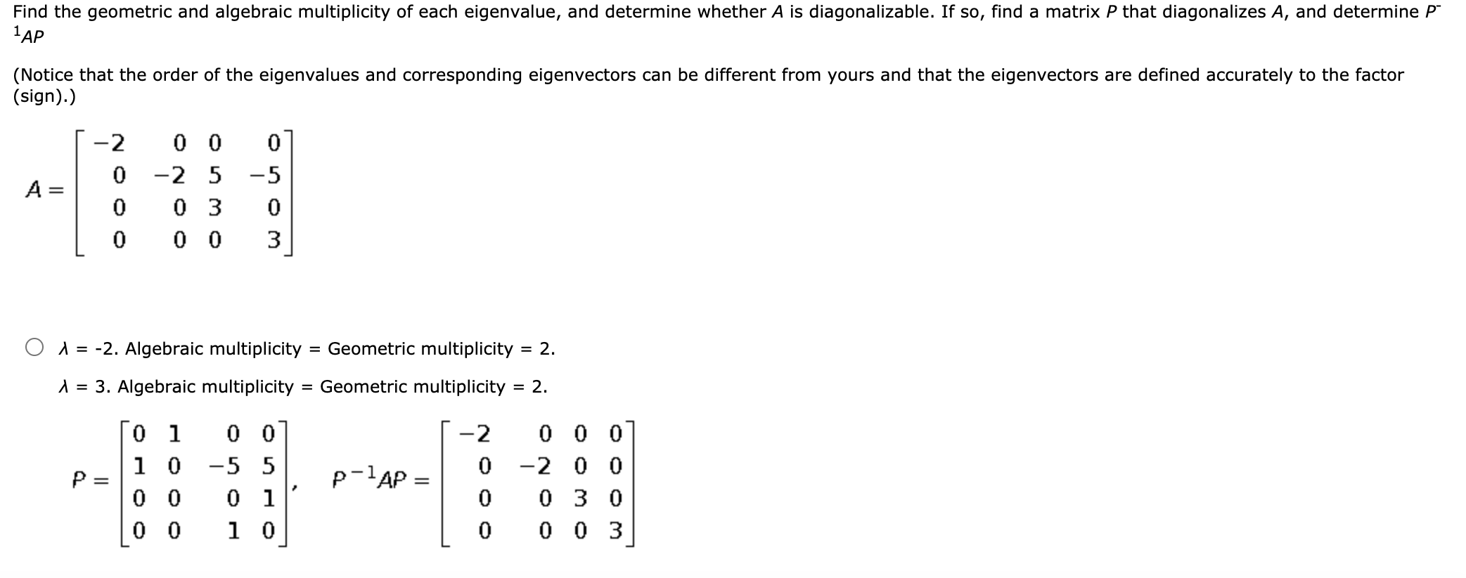 Solved Find the geometric and algebraic multiplicity of each | Chegg.com